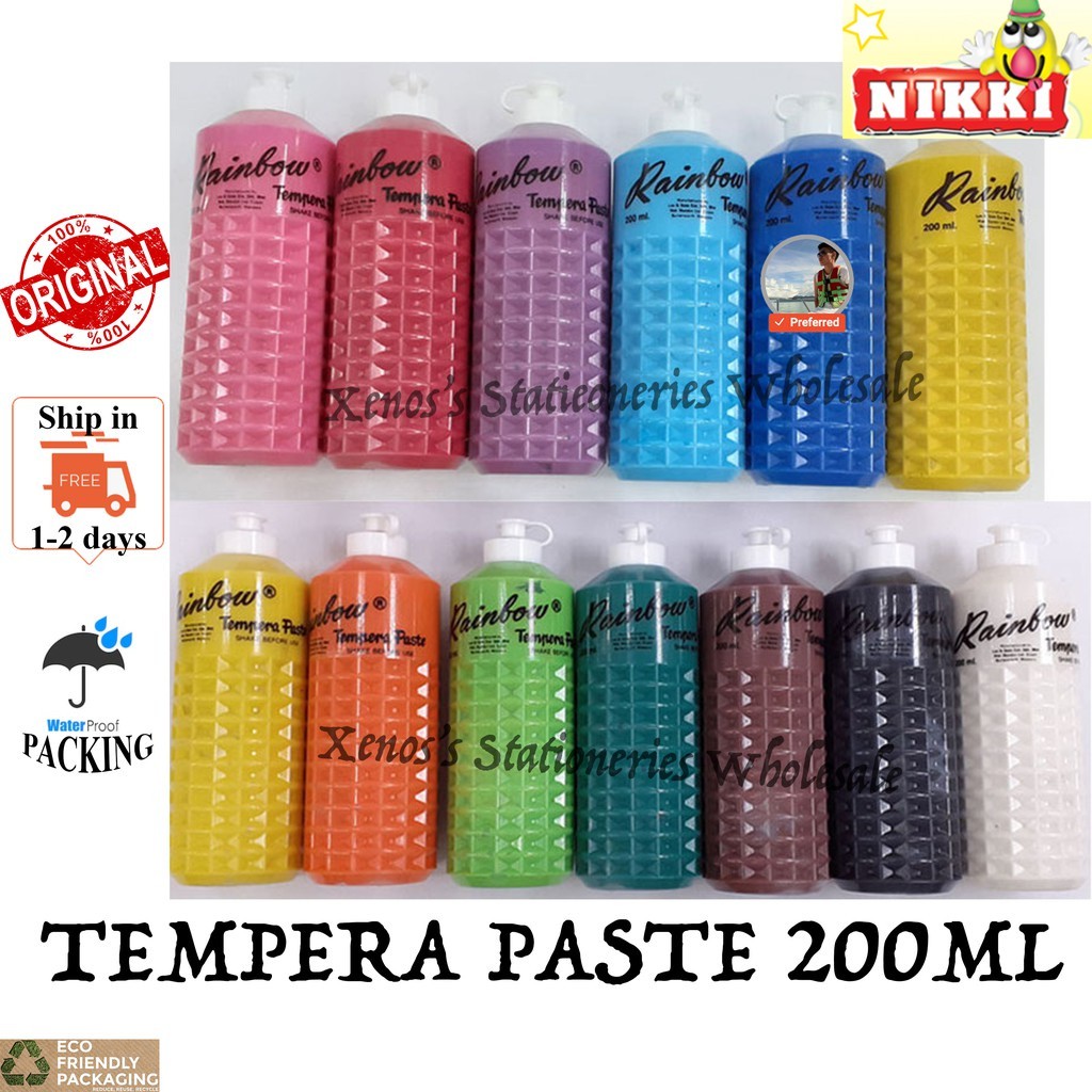 NIKKI RAINBOW NON TOXIC TEMPERA PASTE COLOUR PAINT (200ML, PER BOTTLE ...