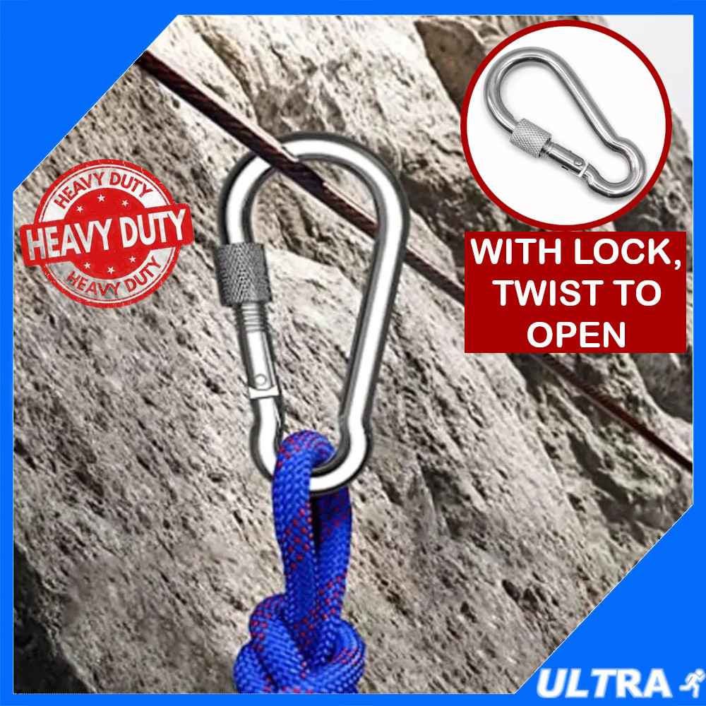 Carabiner Lock Screw Safety Snap 5mm M5 Spring Hook Steel Hooks Anchor ...