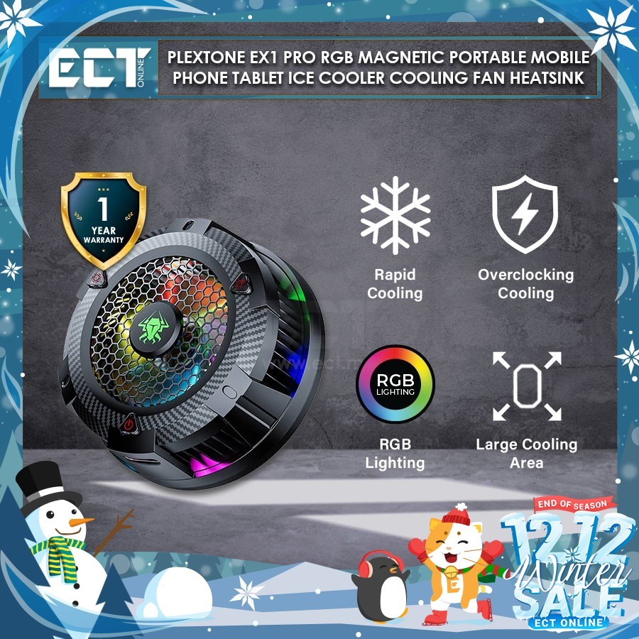 Plextone EX1 Pro RGB Magnetic Portable Mobile Phone Tablet ICE Cooler Cooling Fan Heatsink ...