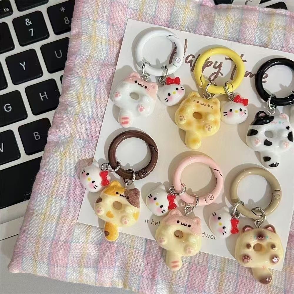 Cute Cartoon Donut Cat Keyring Siamese Cat KTins Style Keychain ...