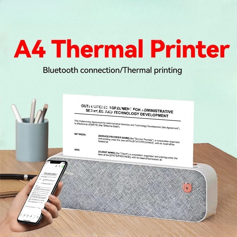 Portable A4 Paper Printer Mini Inkless Thermal Printer Wireless ...