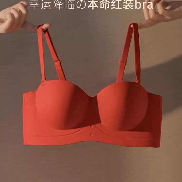 Red half cup push-up anti-sagging small breasts show large seamless ...