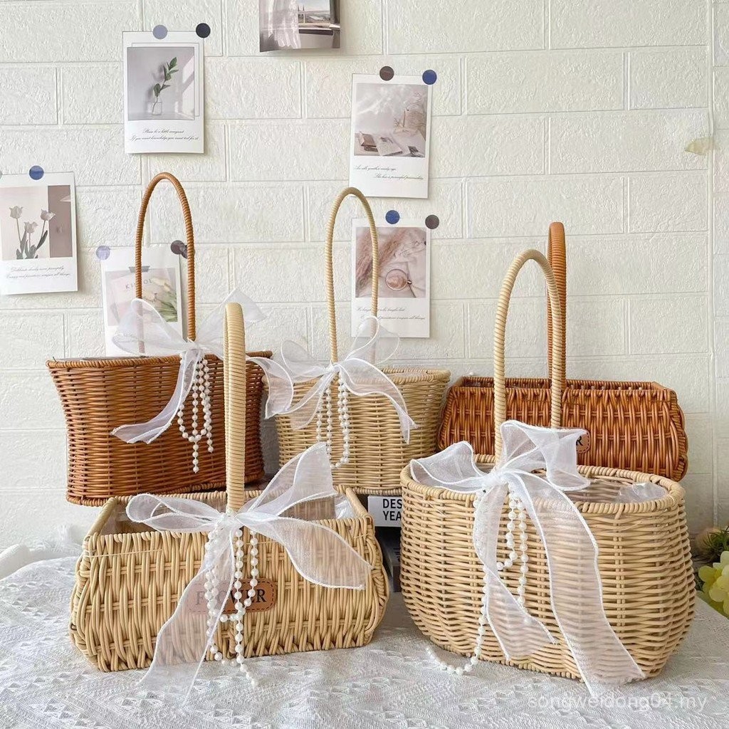 Pastoral Style Portable Creative Woven Basket Gift Box Full Moon Flower ...
