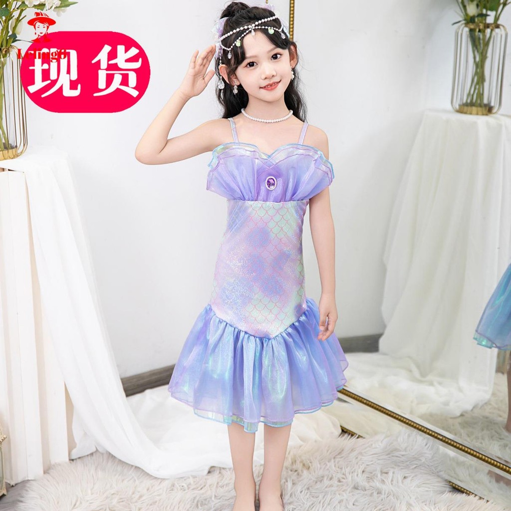ParteeTime Kids Sleeveless Princess Ariel Mermaid Fishtail Long Dress ...