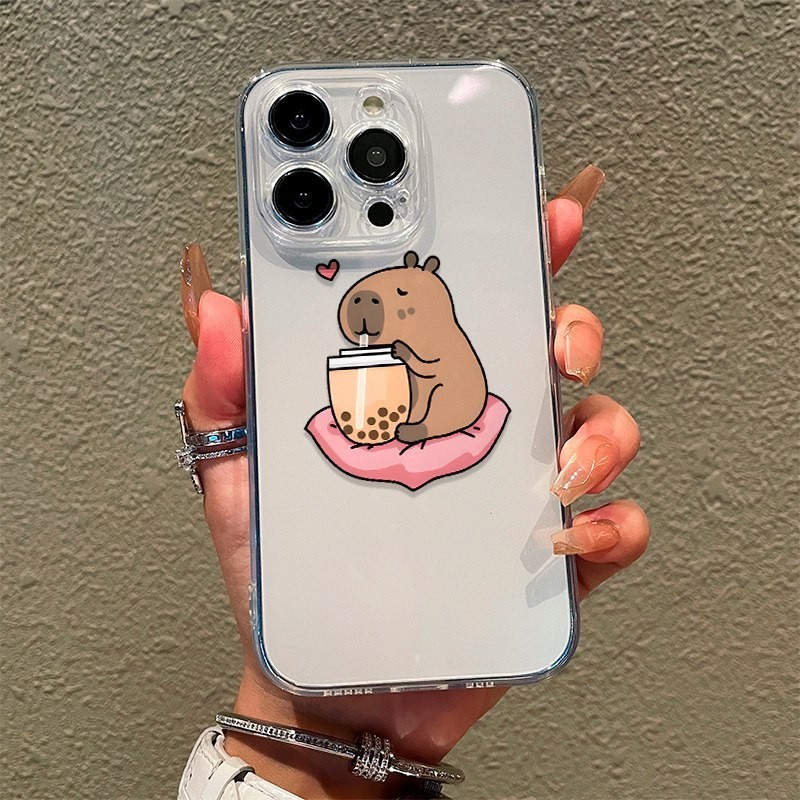 Capybara with Boba Milk Tea Full Protective Transparent Bumper Casing ...