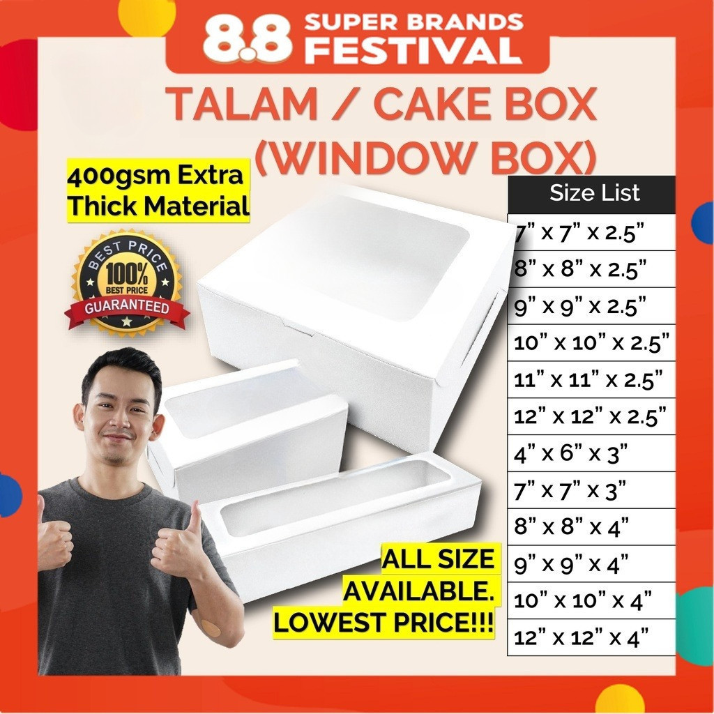 Window Cake Box Extra Thick Folding Box with Window / Kotak Kuih Talam ...