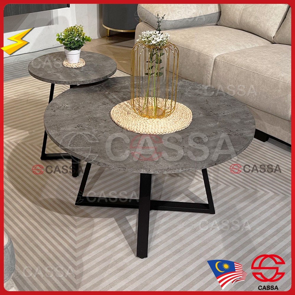 Cassa Gideon Melamine Top Round Coffee Table with Metal Leg ( Grey ...