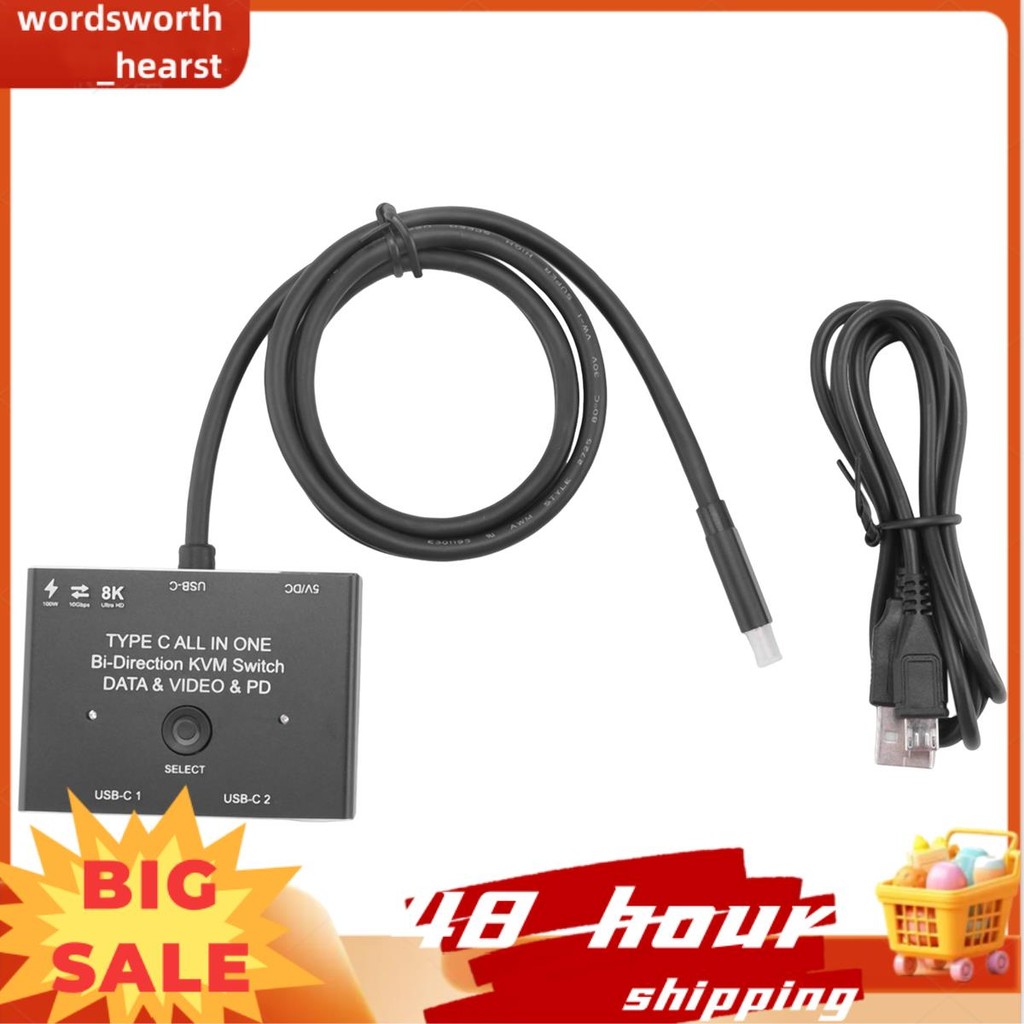 KVM USB C Two-Way Switch 1X2/2X1 USB 3.1 Splitter Data Video Switcher ...