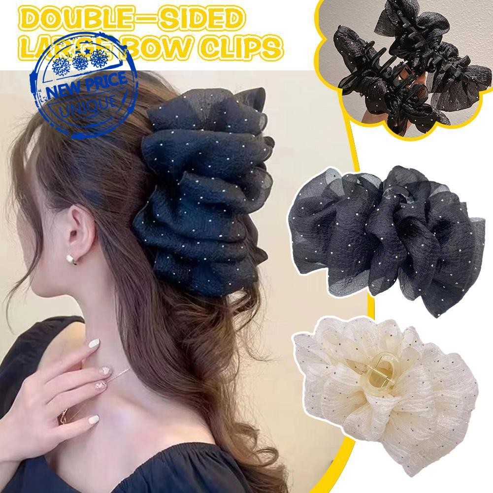 Double-sided Large Bow Clip Glittering Mesh Shark Clip Running Head ...