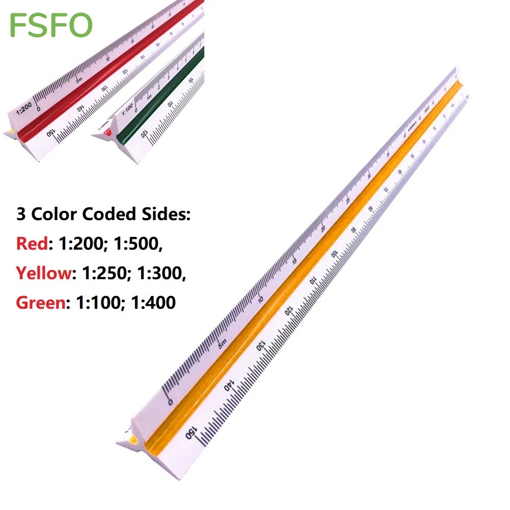 FSFO| 30cm Color Coded Side Triangular Metric Scale Ruler 1:100/200/250 ...