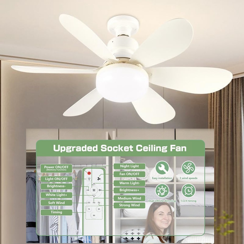 E27 Ceiling Fan Light 40W with Remote Control Led Smart Fan Light 3 ...