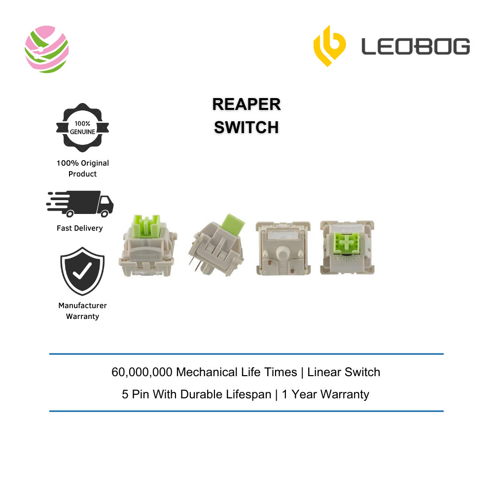 LEOBOG Reaper Keyboard Switches, 100 Pcs 45gf Linear Switch Set, Factory Lubed 5-Pin Switch with ...
