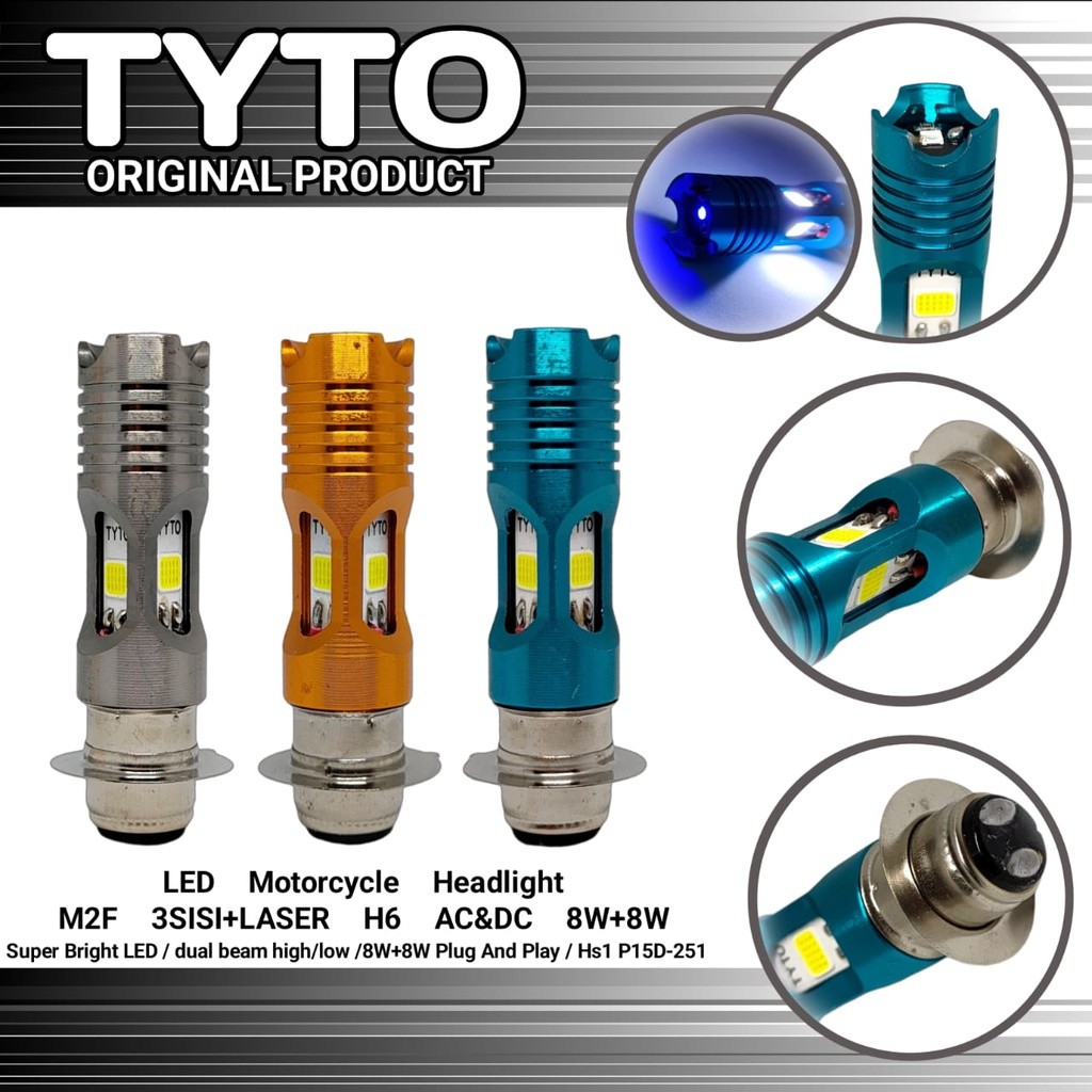 Motorcycle Headlight Bulb Socket H6 M2F Tyto Led Dual Beam 8Watt ...