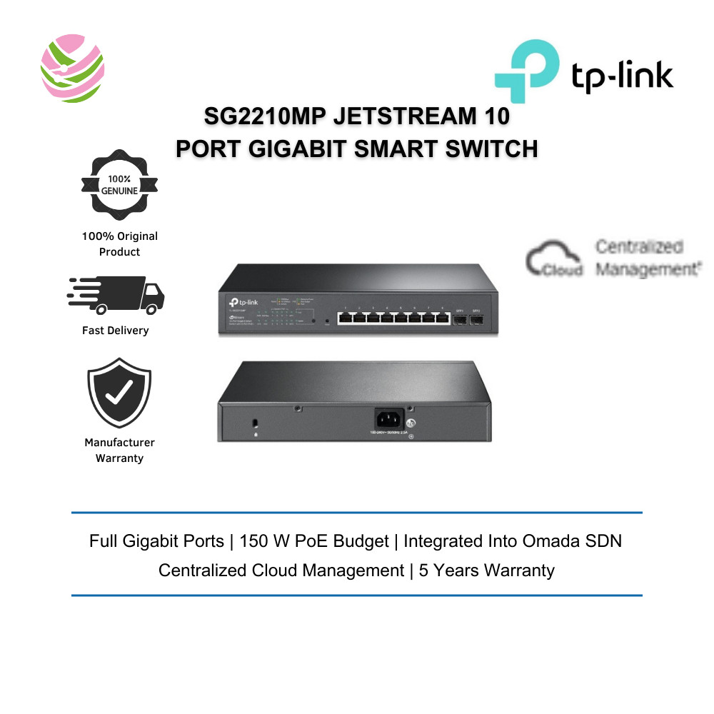 TP-Link Switch Omada SG2210MP JetStream 10 Port Gigabit Smart Switch With 8 Port PoE+ Integrated ...