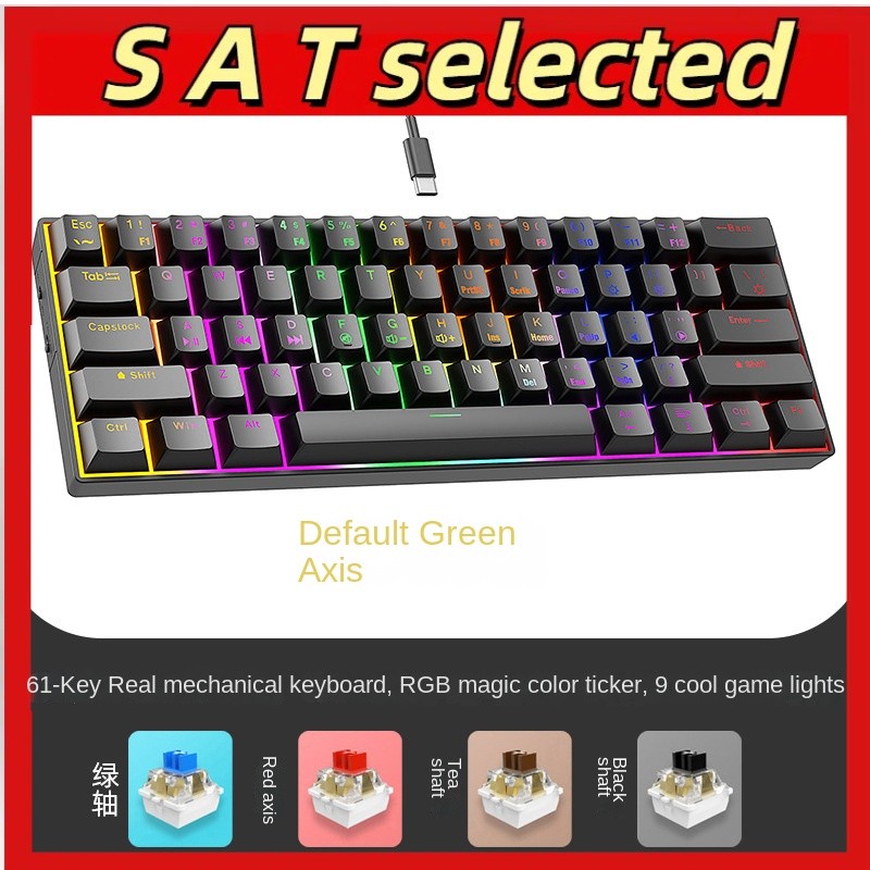 Sat Mechanical Keyboard Green Black Tea Axis 61-Key Bluetooth Three ...