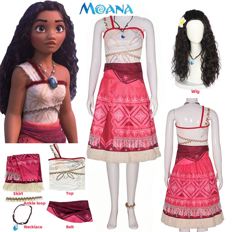 Moana Cosplay Costume Vaiana Princess Dresses Necklace Full Set Uniform ...
