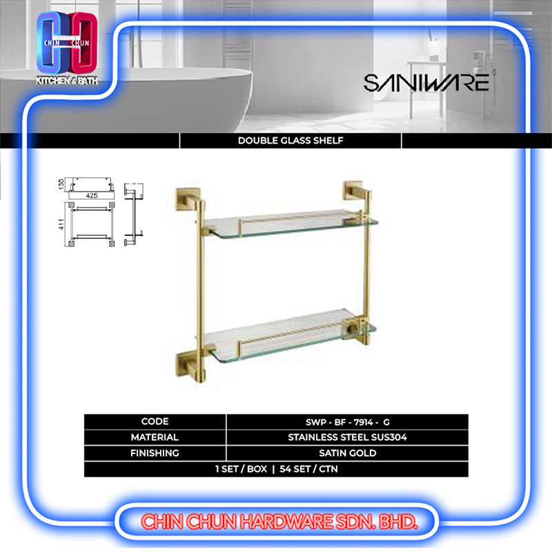 SANIWARE SUS304 DOUBLE GLASS SHELF (GUN METAL) SWP-BF-7914-GM | SWP-BF ...