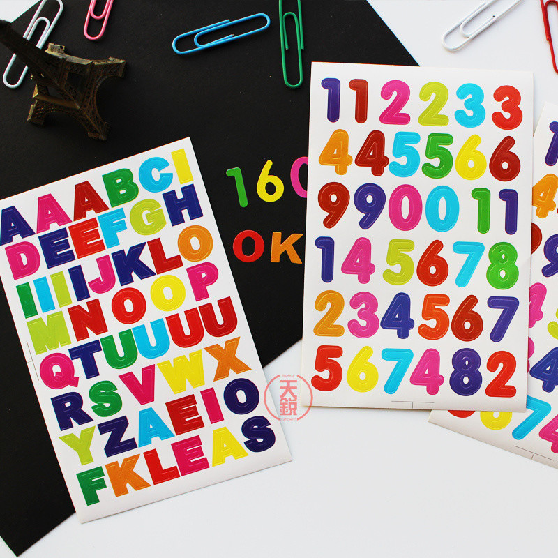 Color Number Adhesive Sticker Label Letter English Sticker Children ...