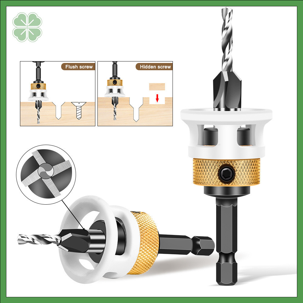 4 Flute Depth Stop Countersink Drill Bit for Wood, Tungsten Alloy Pilot ...