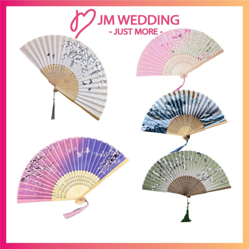 21cm Elegant Floral Natural Wood Bamboo Hand Fan Kipas Tangan Lipat ...