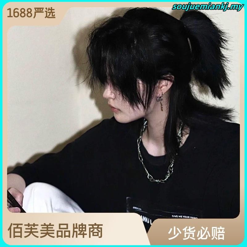Samurai head wig Japanese handsome neutral mullet head fluffy natural ...
