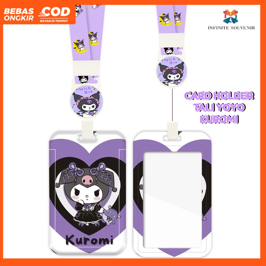(N017) Kuromi Yoyo Rope ID Card Holder / Kuromi Black Purple Yoyo Nametag / Yoyo Card Holder ...