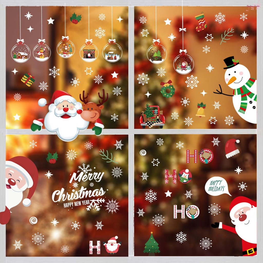 Creative Christmas Window Clings with Classic Santa Claus Snowman Elk ...