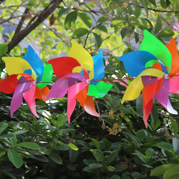 Cheap 7-wing, 7-color plastic pinwheel hanging on string, handheld for ...