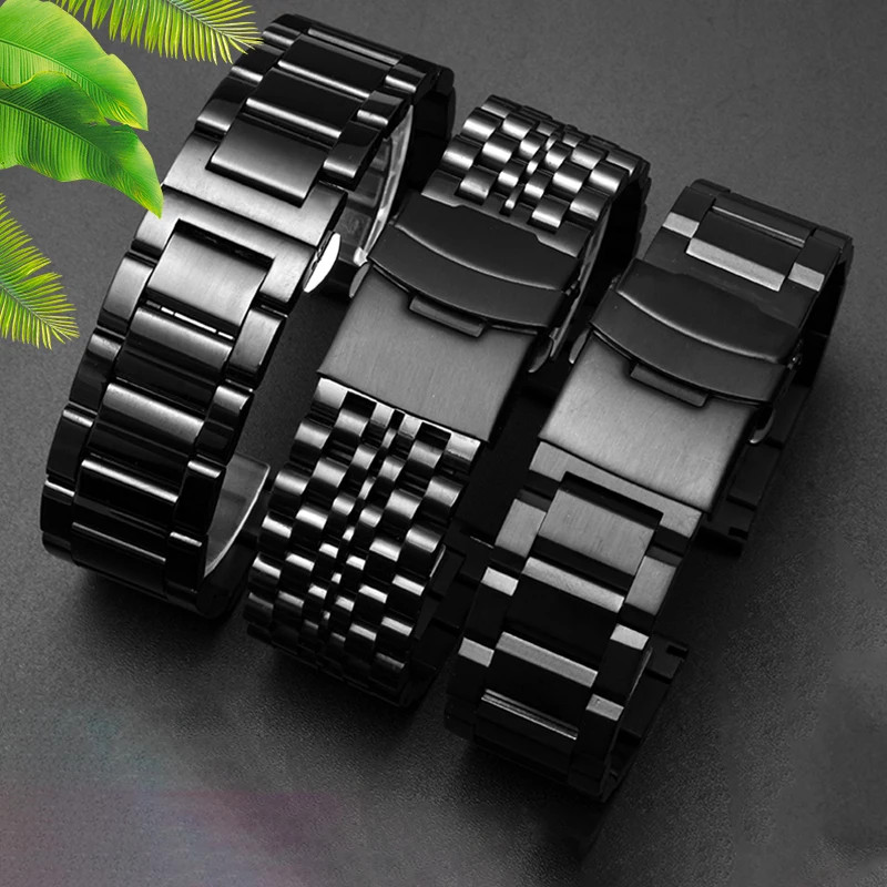 18 20 22 24mm High Quality Black Precision Solid Stainless Steel Watch ...