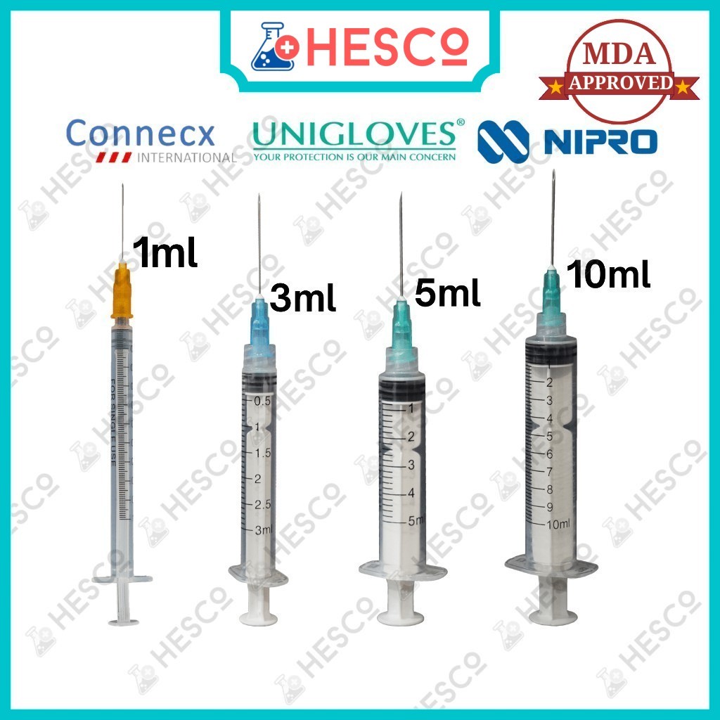 Syringe with Needle Picagari Jarum 1/3/5/10ml 21G/23G/25G/27G Sterile Luer Slip Luer Lock ...