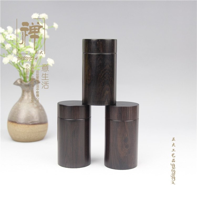 Jar teh kecil mulut skru kayu Ebony berkualiti tinggi Zhengda, tin ...