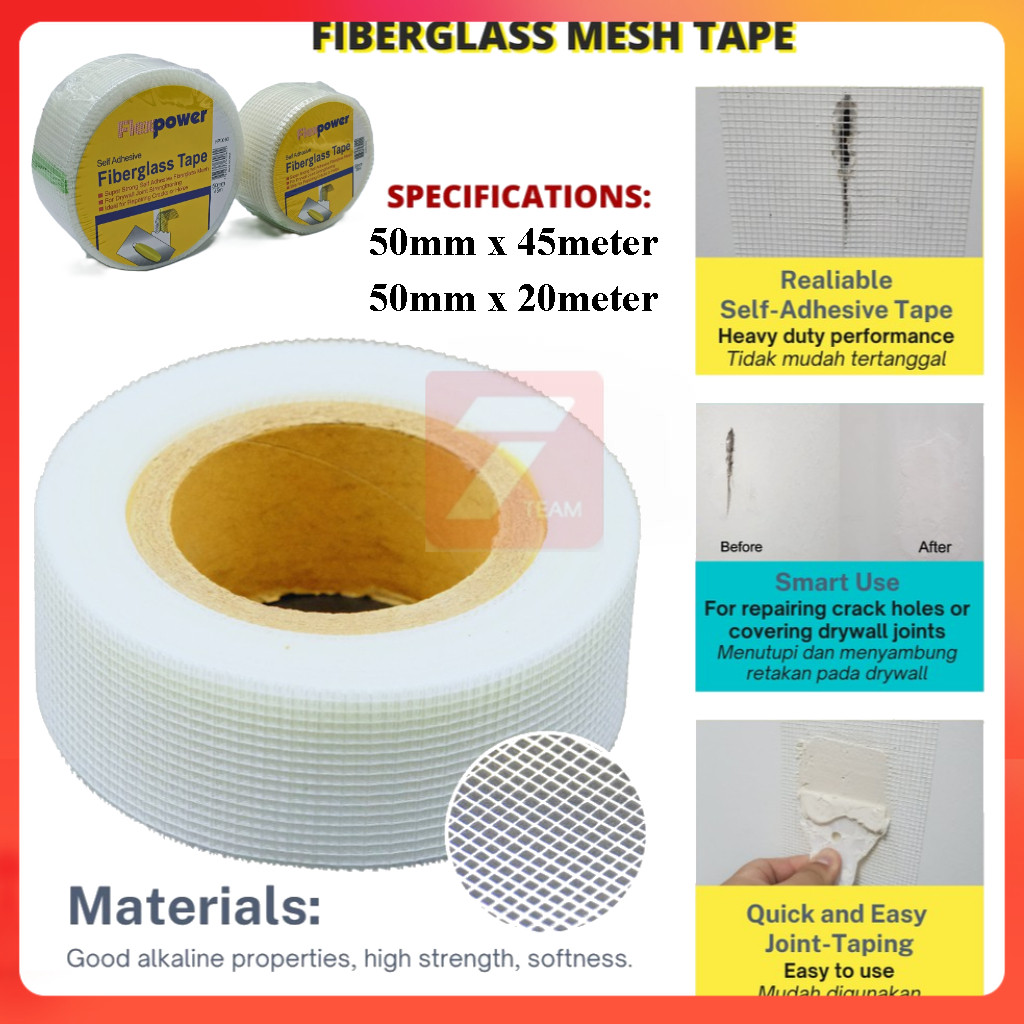 Flexpower Fibre Glass Self Adhesive Mesh Tape 50mm x 45meter Drywall ...