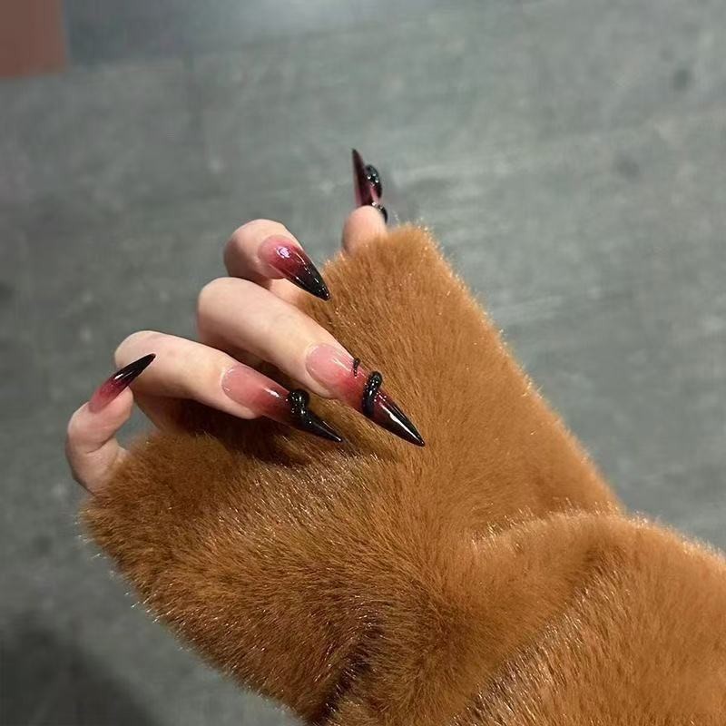 2025 Year of The Snake Handmade Long Tip Press On Nails Spice Girl Dark ...