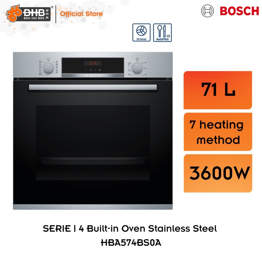 Bosch HBA574BS0A Series 4 Built-in Oven, 71L, 60cm, Stainless steel ...