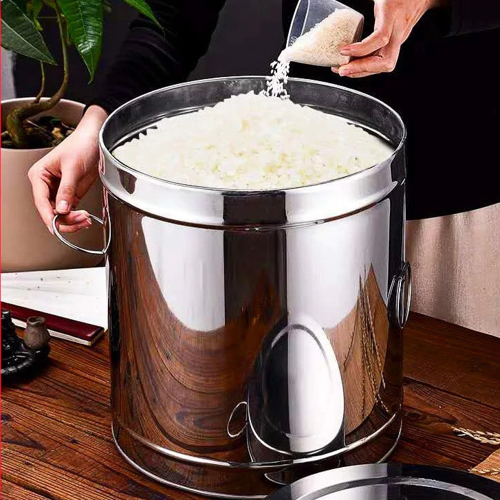 Perfect NEW Stainless Steel Rice Bucket Household Tea Rice Jar Sealed ...