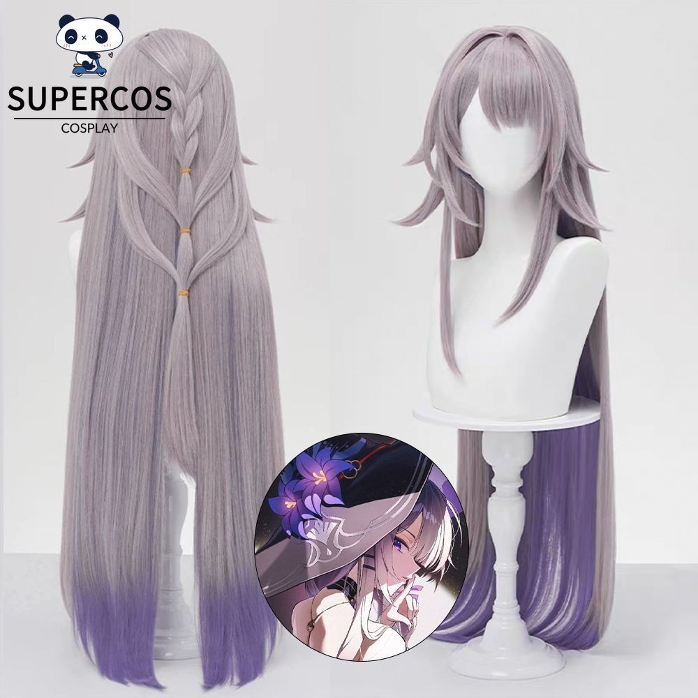 Honkai: Star Rail Big Herta Cosplay Wig 100cm Long Straight Grey Purple ...