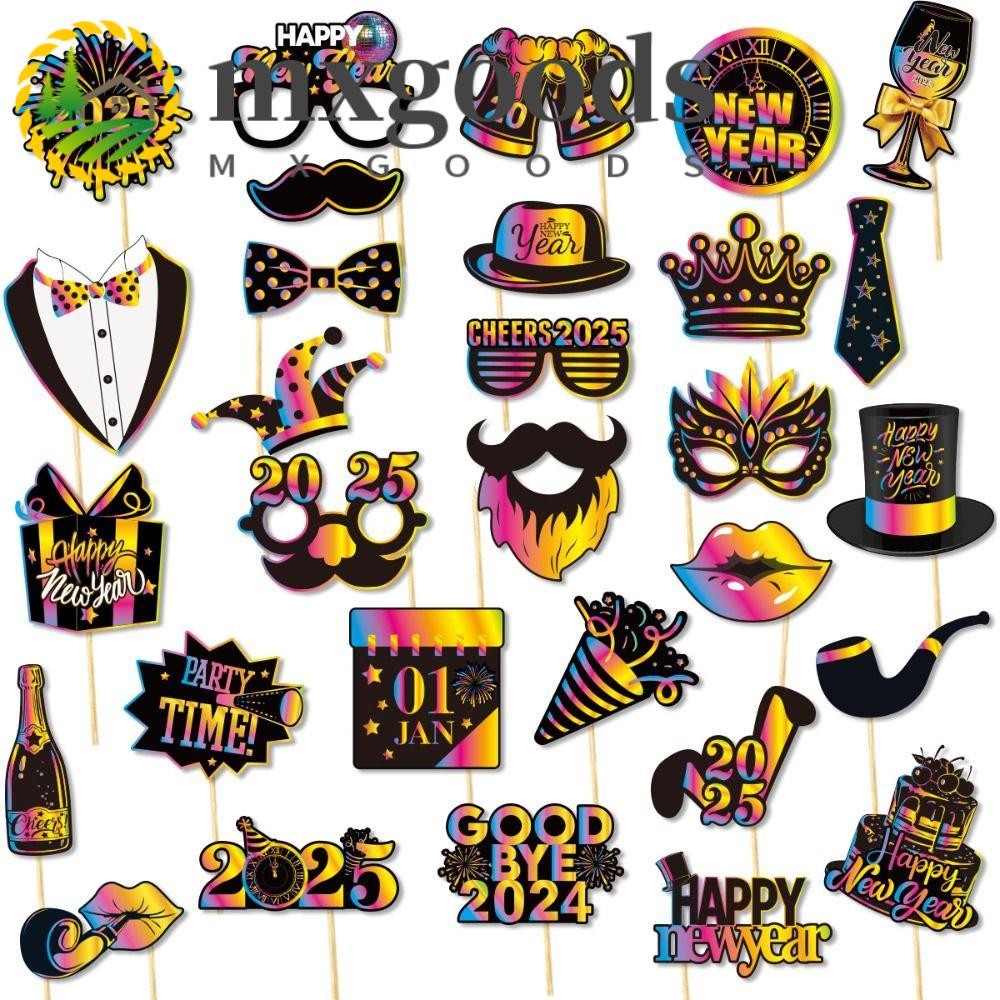 MXGOODS 30pcs Photo Booth Props, DIY Colorful 2025 New Year Photography Props, Party Supplies ...