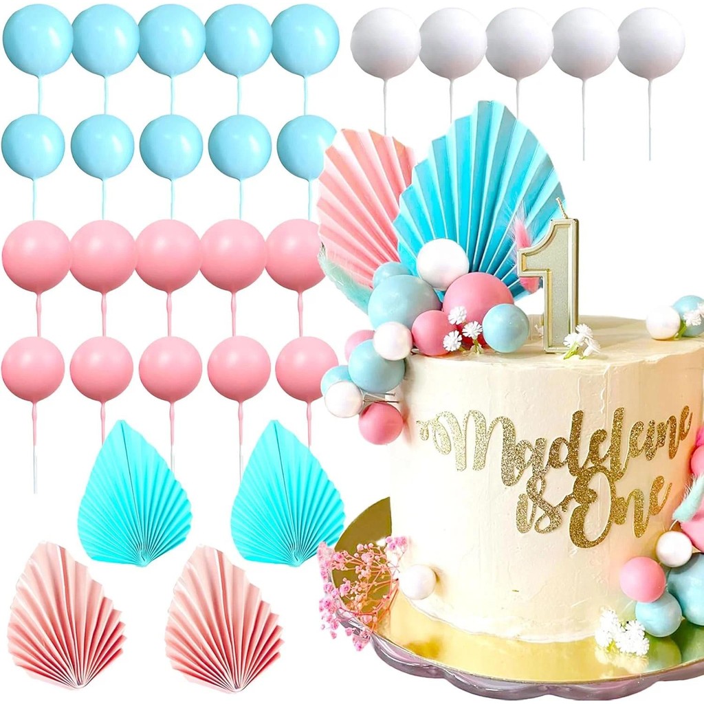 Bobo Pink Blue Balls Cake Topper Set Blue Pink Palm Leaf Cake ...