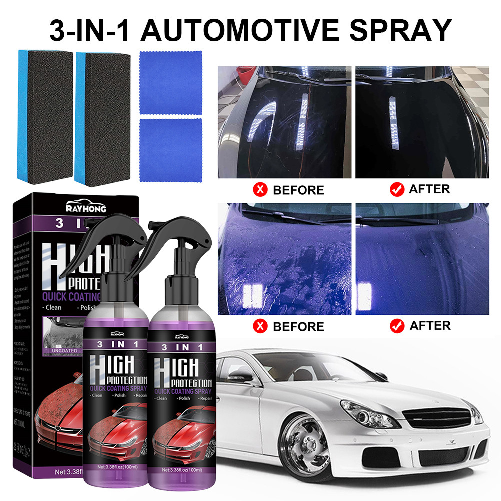 2 Set 3 In 1 Car Ceramic Coating Spray 100ml Auto Nano Ceramic Coating ...