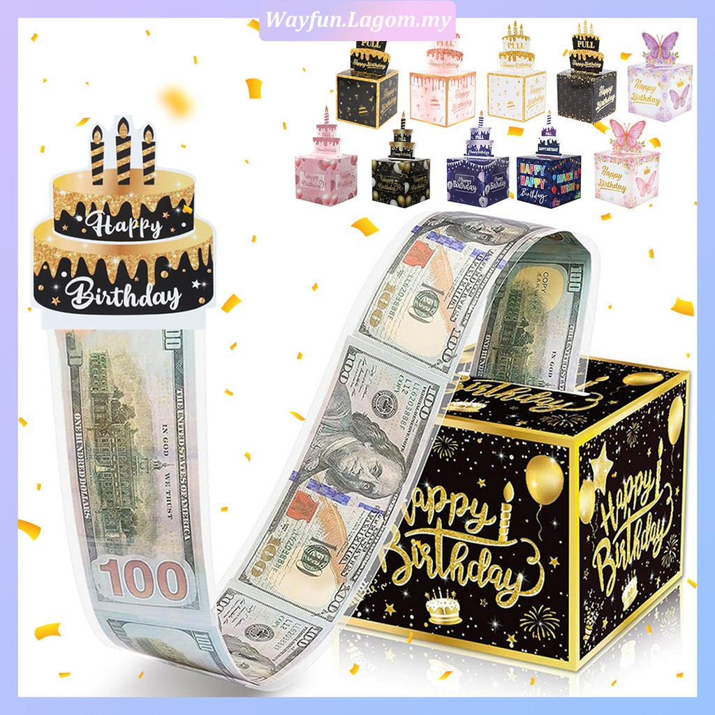 Diy Black Gold Tabung Duit Happy Birthday Gift Box Hadiah Birthday ...