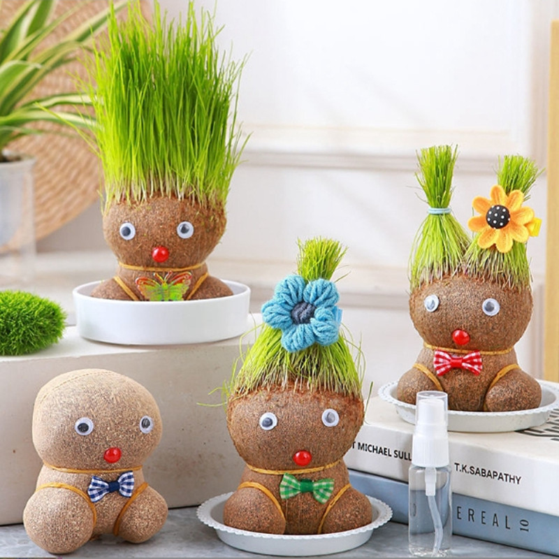 DIY Grass Doll Growing Kit Creative Small Green Plants Indoor Potted ...