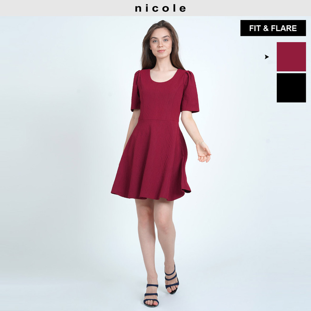 Nicole U-Neckline, Short Sleeve Fit & Flare Dress (2 Color) | Shopee ...