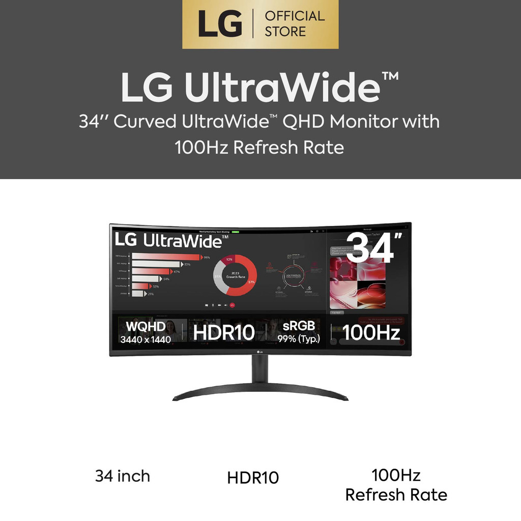 LG 34" 34WR50QK VA QHD HDR10 100Hz 5ms 21:9 Curved UltraWide™ Monitor ...