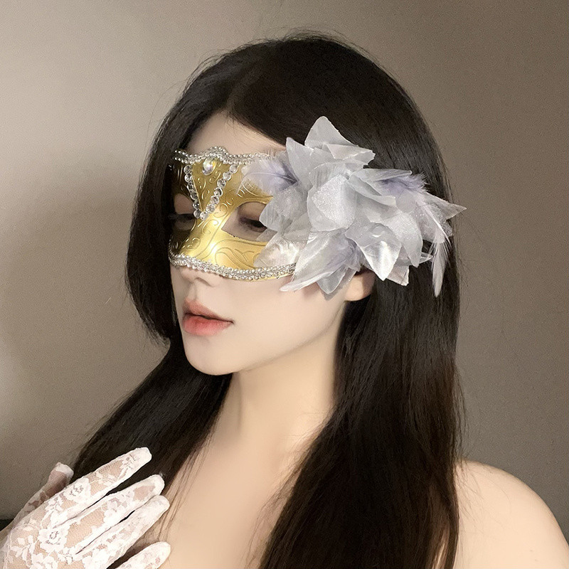 Christmas Mask Side Flower Feather Masquerade Party Female Adult ...