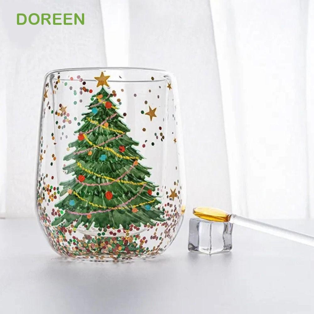 DOREEN Water Cup, 350ml Double-layer Christmas Tree Cup, Drinkware ...