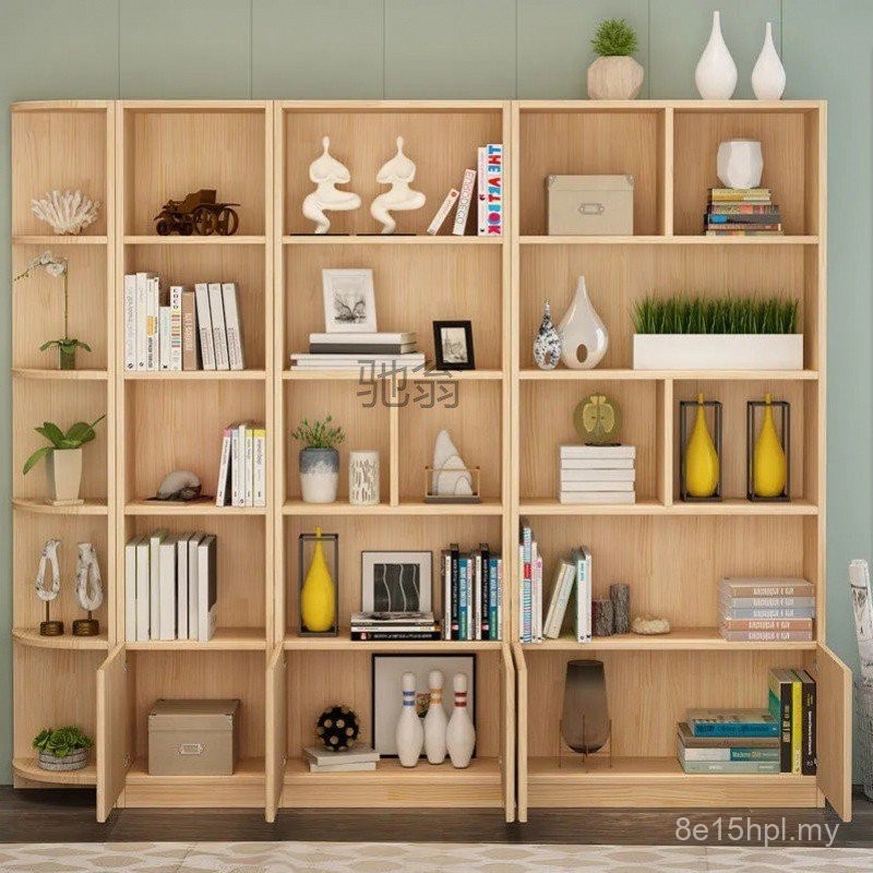 Fz rak buku kayu solid rak buku dengan pintu kombinasi bebas rak almari ...