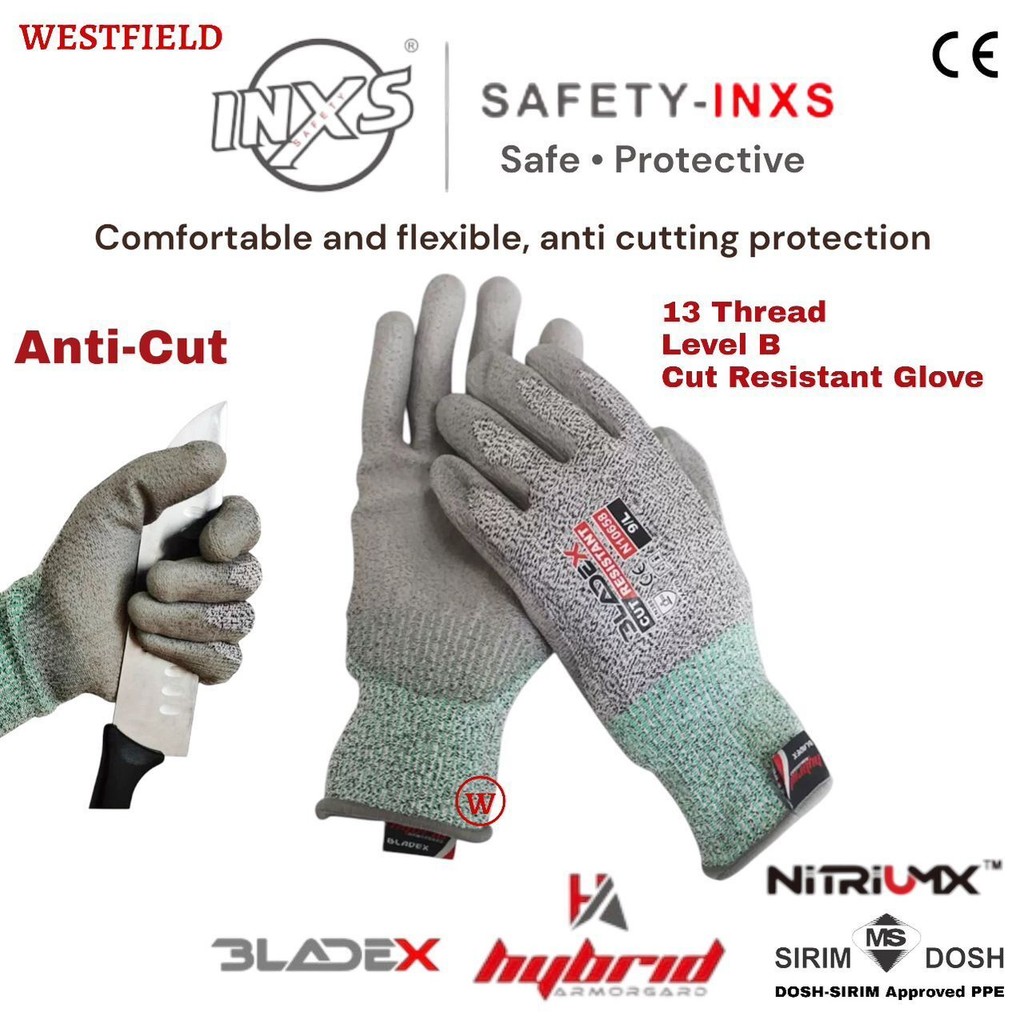 [Safety INXS] N10658 PU Palm Coated Anti-Cut Protective Safety Gloves ...
