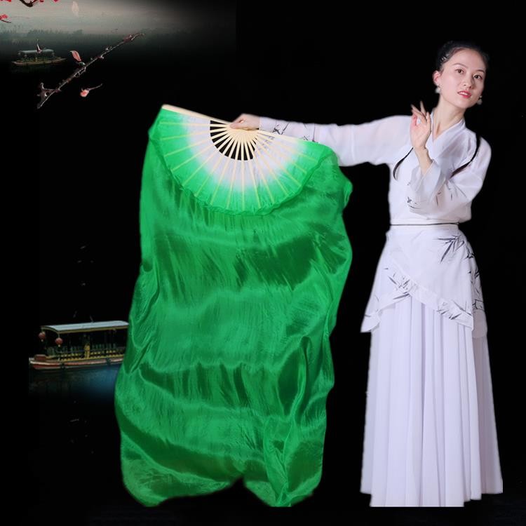 Dance Fan Simulation Silk Green Gradient Long Silk Fan Classical Dance ...