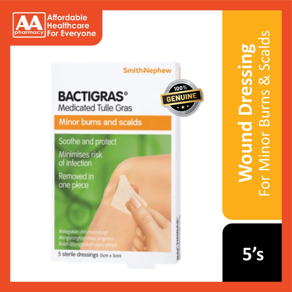 Smith and Nephew Bactigras Medicated Tulle Gras 5cmx5cm 5's | Shopee ...