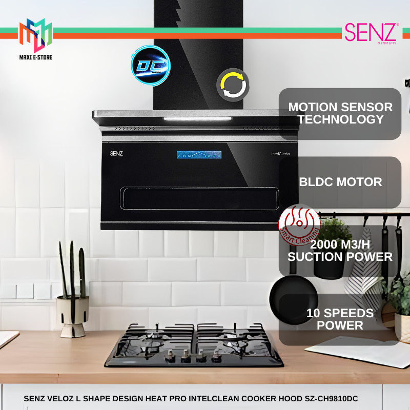Senz SZ-CH9810DC VELOZ L Shape Design Heat Pro intelClean Cooker Hood ...